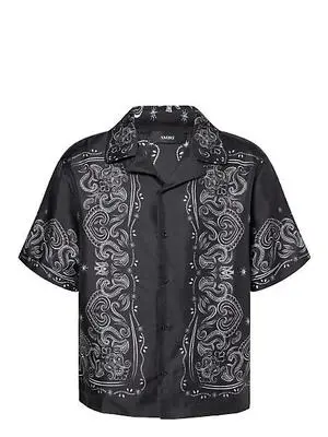 Amiri Bandana Paint Bowling Short-sleeves Silk Shirt - Black