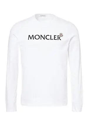 Moncler Velvet-branding Long-sleeves Cotton-jersey T-shirt - White