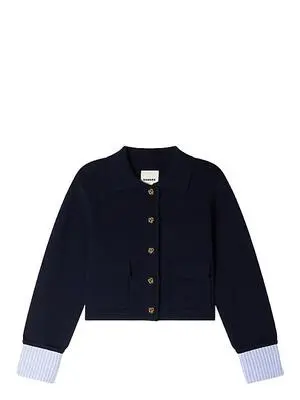 Sandro Wool-blend Polo Cardigan With Contrast Trim - Navy Blue