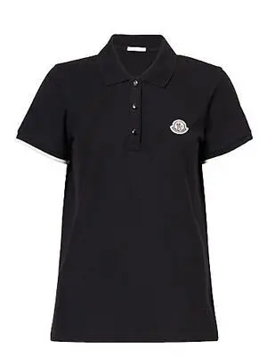 Moncler Brand-badge Cotton Polo Shirt - Black