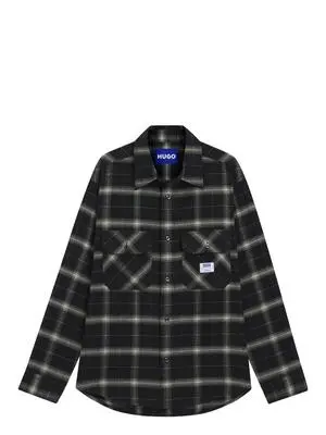 Hugo Checked Oversized-fit Overshirt In Cotton Twill - Black