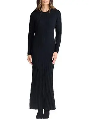 BRAVE+TRUE Chloe Long Sleeve Rib Maxi Dress - Black