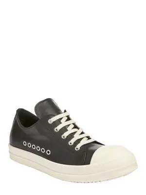 Rick Owens Low Top Leather Sneaker - Black/milk/milk