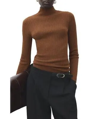 Mango Simonet Turtleneck Rib Sweater - Caramel