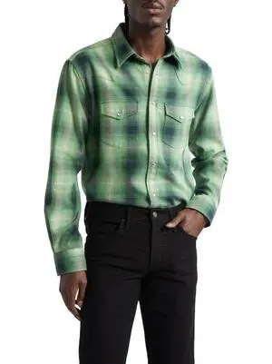 TOM FORD Slim Fit Grand Dégradé Check Western Shirt - Military Green Multi