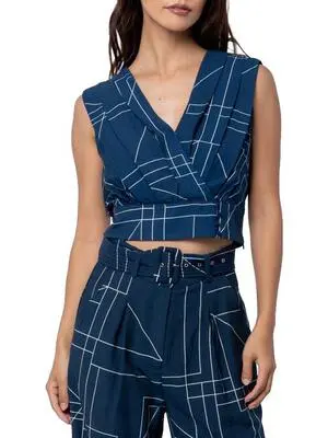 CIEBON Geometric Print Sleeveless Top - Navy/white