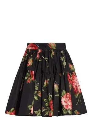 Dolce & Gabbana Rose Bouquet Pleated Cotton Poplin A-line Miniskirt - Bouquet Rose F.nero