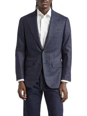 Thom Sweeney Structured Single Breasted Plaid Sport Coat - 158/6 - Navy Pow