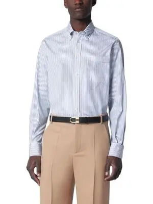 Valentino Garavani Ivory Shirt With And Blue Stripes - Light Blue