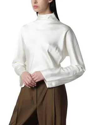 RÓHE Satin High Neck Blouse - White