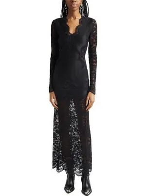 Rabanne Long Sleeve Jersey & Lace Gown - Black