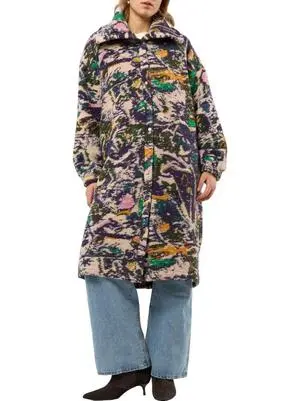 VIENS AVEC MOI Aurora Abstract Print Coat - Purple