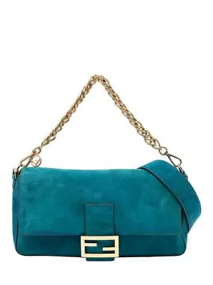 Fendi Large Baguette Satchel Suede Chamois - Blue