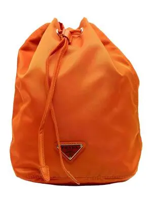 Prada Tessuto Drawstring Pouch Bucket Bag - Orange