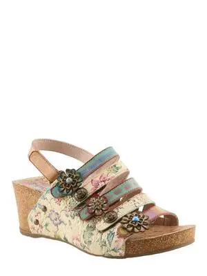SPRING STEP SHOES Strappy Wedge Sandals - Beige Multi