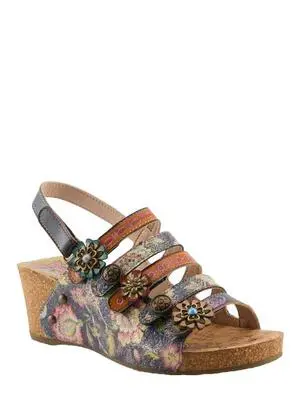 SPRING STEP SHOES Strappy Wedge Sandals - Navy Multi
