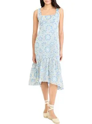 Maggy London Floral Embroidery High-low Midi Dress - Blue/cream