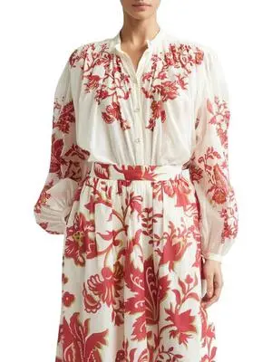 Etro Placed Floral Print Peasant Top - Print On White Base