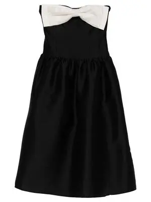 SELF-PORTRAIT Taffeta Bow Midi Dress - Black