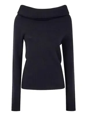 NUUR Long Sleeve Boat Neck Sweater - Black