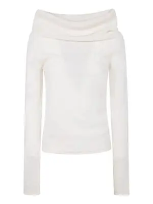 NUUR Long Sleeve Boat Neck Sweater - White
