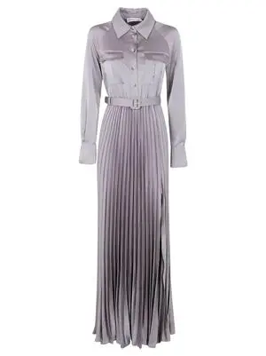 SELF-PORTRAIT Satin Pleated Maxi Dress - Gray