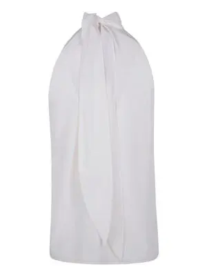 Max Mara Sleeveless Silky Top With Ribbon Detail - White