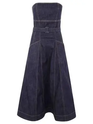 SELF-PORTRAIT SELF-PORTRAIT Indigo Denim Bandeau Midi Dress