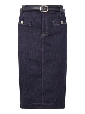 SELF-PORTRAIT Indigo Denim Midi Skirt - Blue