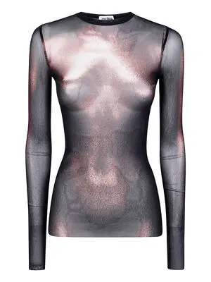 JEAN PAUL GAULTIER Mesh Printed Top - Black