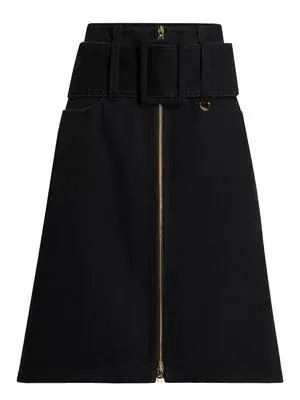 Patou Zipped Midi Belted Skirt - Black