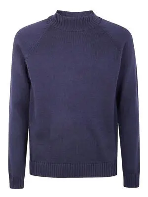 ZANONE Stockinette Stitch Slim Fit Raglan Sleeve Mock Neck Sweater - Blue