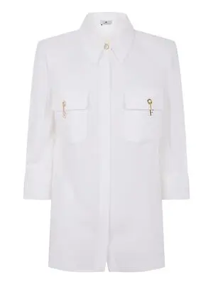 Elisabetta Franchi Long Sleeve Shirt With Piercing Pocket - White