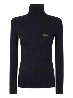 Elisabetta Franchi Ribbed Turtleneck T-shirt - Black