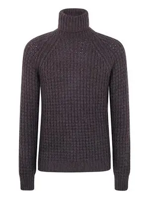 NUUR Military Stitch Long Sleeve Turtleneck Sweater - Brown