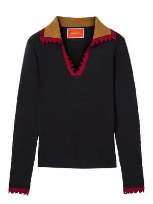 La DoubleJ Picket Polo Neck Sweater - Black