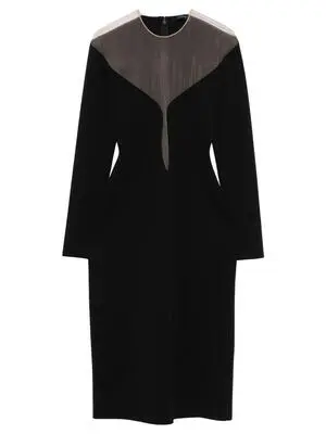 MUGLER Deep Neck Fit Midi Dress - Black
