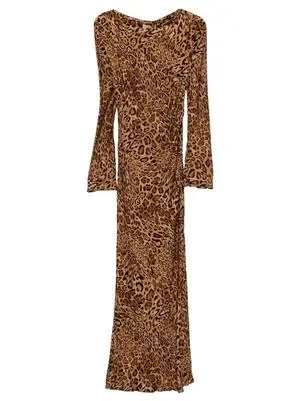 TWINSET Animalier Print Long Sleeve Dress - Brown