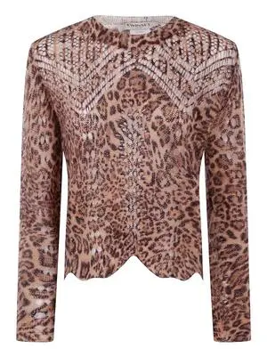TWINSET Animalier Print Round Neck Sweater - Brown
