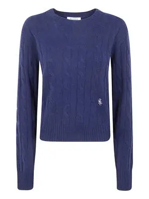 SPORTY & RICH Cableknit Cashmere Sweater - Blue