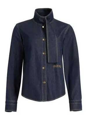 Patou Ascot Collar Button Down Blouse - Blue