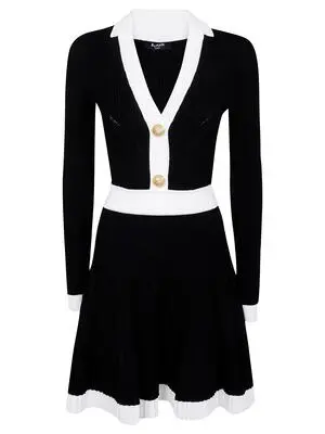 Balmain Long Sleeve Flare Knit Dress - Black