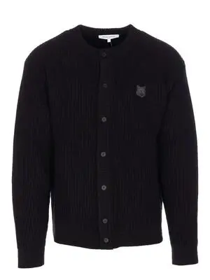 Maison Kitsuné Fox Head Wool Ribbed Cardigan - Black