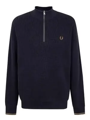 Fred Perry Waffle Stitch Half Zip Jumper - Black