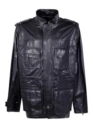 Balmain Lambskin Leather Mid-length Parka - Black