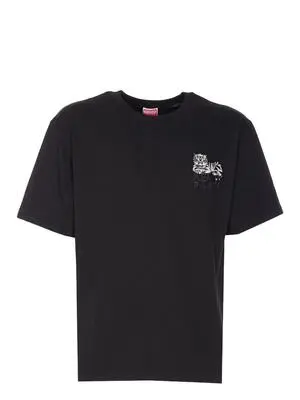 Kenzo Happy Tiger Embroidered T-shirt - Black