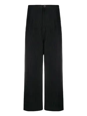 Y`S Pinstripe Straight Leg Pants - Black
