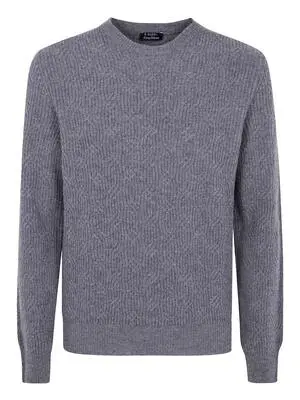 BARBA NAPOLI Round Neck Embroidery Sweater - Gray