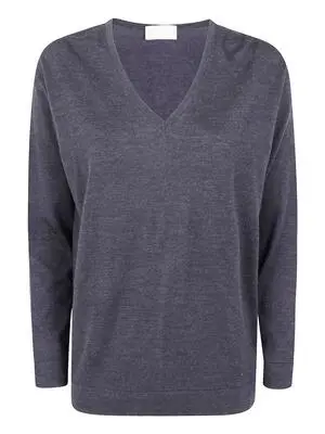DRUMOHR Long Sleeve Extrafine V-neck Sweater - Gray