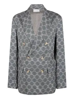 PIERRE-LOUIS MASCIA Double-breasted Silk Jacket - Gray